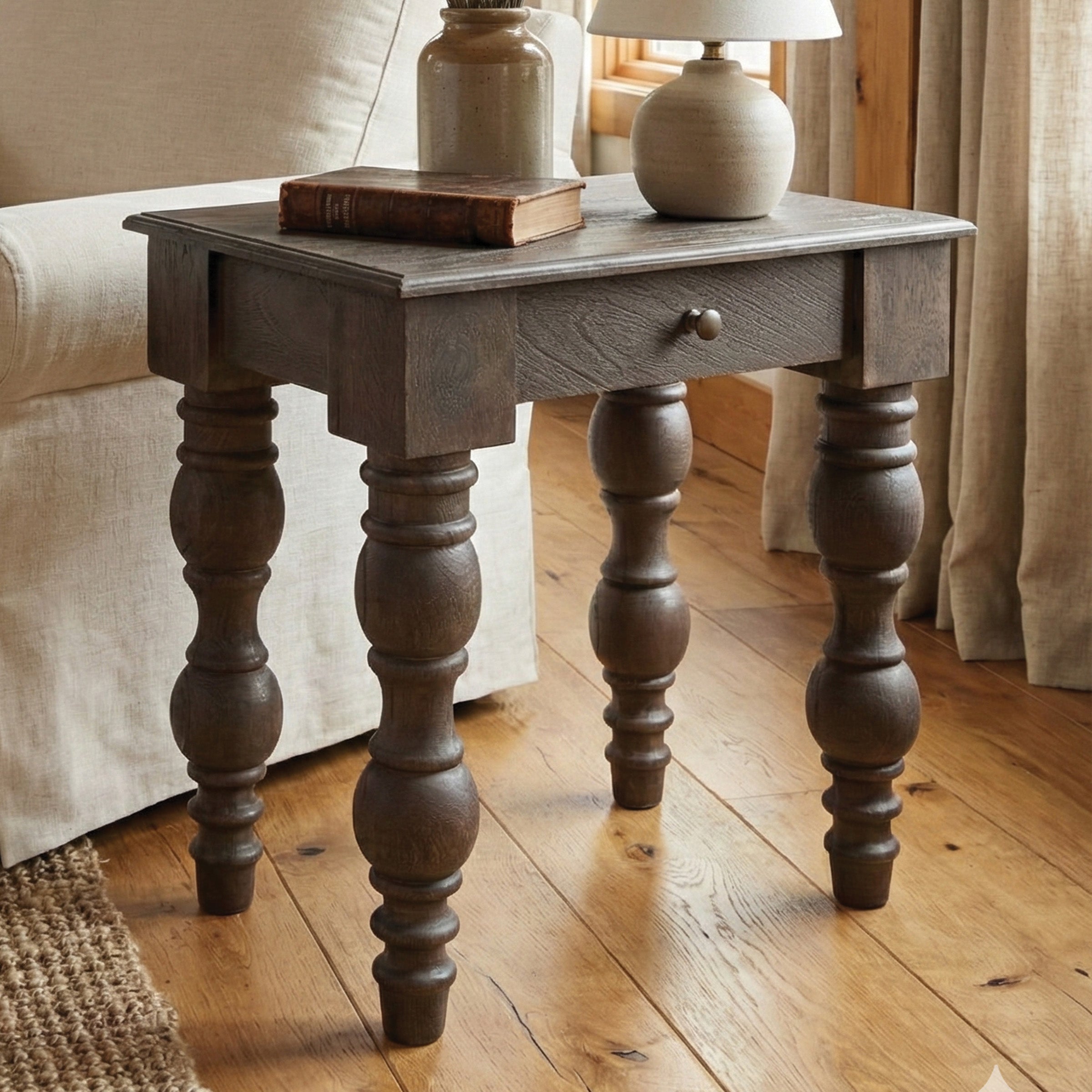 French Country Side Table with Drawer, Coffee Brown – Casartis Living